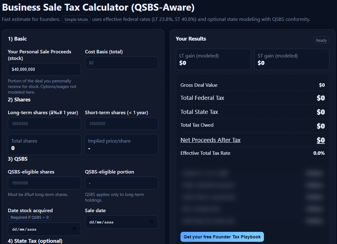 Tax on Business Sale Calculator for Tech Founders | Keystone Global ...