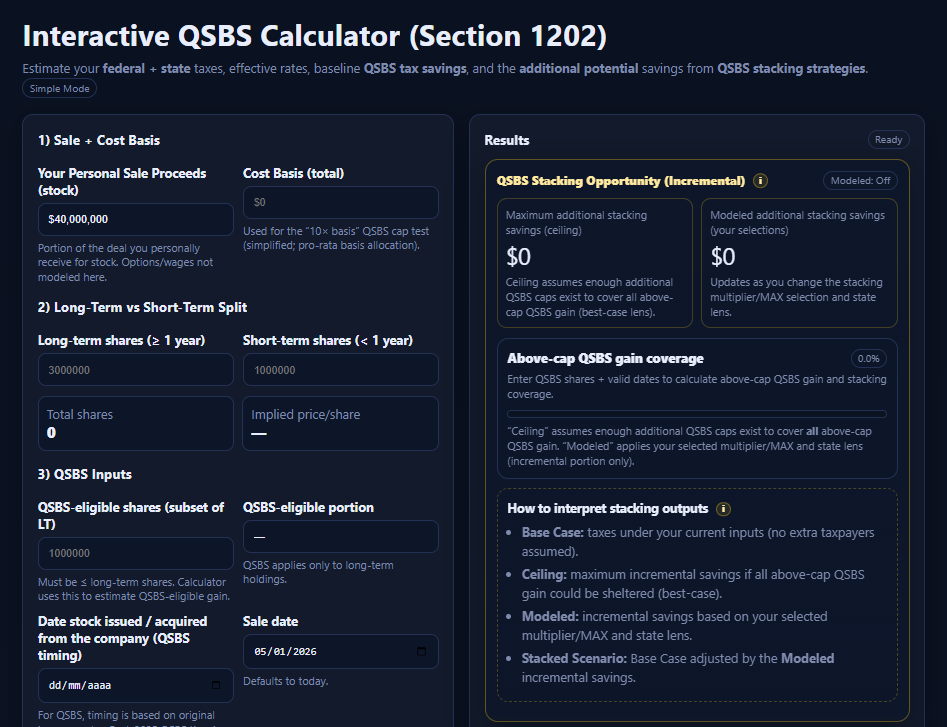 QSBS Calculator: Section 1202 Tax Savings Estimator | Keystone Global ...